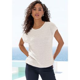 Kurzarmshirt Vivance "aus sommerlicher Strickqualit&auml;t", Damen, Gr. 32/34, creme, schwarz, Strick, Obermaterial: 68% Viskose (LENZING&trade; ECOVERO&trade;), 30% Polyester, 2% Elasthan, gemustert, figurumspielend, Rundhals, Shirts, mit Gummizug im Bund