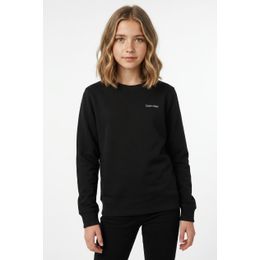 Sweatshirt Calvin Klein Jeans "SMALL CHEST LOGO REGULAR", M&auml;dchen, Gr. 4 (104), pvh schwarz, Sweatware, Obermaterial: 100% Baumwolle, unifarben, regular fit normal, Rundhals, eingesetzt Rippb&uuml;ndchen, Sweatshirts Sweatshirt, Regular fit, Logoschriftzug
