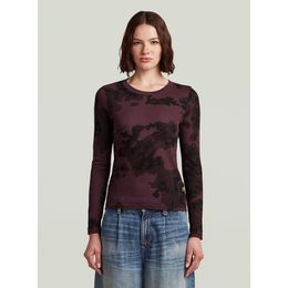 G-Star Raw T-Shirt G-STAR "Allover Print Slim T-Shirt", Damen, Gr. S, lila (maroon forest camo), Obermaterial: 100% Baumwolle, Shirts T-Shirt