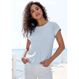 Kurzarmshirt Vivance "mit modischem Jacquard-Muster", Damen, Gr. 32/34, eisblau, Single Jersey, Obermaterial: 63% Polyester, 29% Viskose, 8% Elasthan, unifarben, figurumspielend, Rundhals, Shirts, aus luftiger Qualit&auml;t mit Viskose