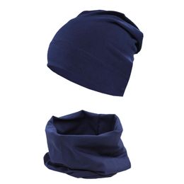 Beanie TUPTAM "M&uuml;tze Jungen Beanie M&uuml;tze und Schlauchschal 2er Set", Jungen, Gr. 50, blau (dunkelblau), Obermaterial: 95% Baumwolle CO. 5% Elasthan EL., M&uuml;tzen Beanie
