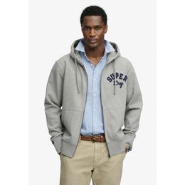 Kapuzensweatjacke Superdry "VINTAGE ATHLETIC ZIPHOOD", Herren, Gr. L, dunkelgrau marl, angeraute Sweatware, Obermaterial: 100% Baumwolle, meliert, loose fit normal, ohne Ausschnitt, Sweatjacken, aus Baumwolle und angerauter Sweatware, Loose Fit, mit Rei&szlig;verschluss