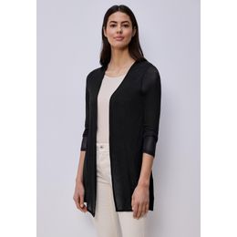 Longstrickjacke Street One, Damen, Gr. 34, schwarz, Stoff, 91% Viskose, 9% Elasthan, unifarben, normal ca. Mitte Oberschenkel, ohne Ausschnitt, abgesteppt, Strickjacken Longstrickjacke, aus softer Viskose