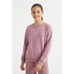 Sweatshirt name it "NKFVASACHA LS NREG SWEAT UNB", M&auml;dchen, Gr. 122/128, rosa (lilas print:college), Sweatware, Obermaterial: 100% Baumwolle, bedruckt, regular fit normal, Rundhals, Rippb&uuml;ndchen, Sweatshirts Sweatshirt, Baumwolle, regular fit