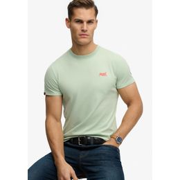 Rundhalsshirt Superdry "ESSENTIAL LOGO EMB TEE", Herren, Gr. XXL, cameo gr&uuml;n, rot, Single Jersey, Obermaterial: 100% Baumwolle, unifarben, slim fit h&uuml;ftlang, Rundhals, Shirts Rundhalsshirt, aus Baumwolle und Single Jersey, Slim Fit, Kurzarm, h&uuml;ftlang