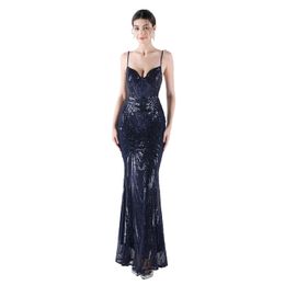 Jerseykleid MODA MINX "Gabrielle", Damen, Gr. L, EURO-Gr&ouml;&szlig;en, gr&uuml;n (dunkelblau), 100% Polyester, unifarben, lang, ohne Ausschnitt, Kleider Jerseykleid, mit funkelndem Paillettenbesatz