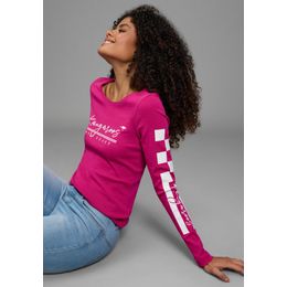 Langarmshirt Kangaroos, Damen, Gr. 48/50, fuchsia, Rippware, Obermaterial: 100% Baumwolle, figurbetont h&uuml;ftbedeckend, Rundhals, Shirts Langarmshirt, mit Rundhalsausschnitt, h&uuml;ftbedeckende L&auml;nge, Langarm-Design