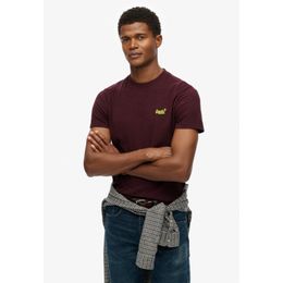 Rundhalsshirt Superdry "ESSENTIAL LOGO EMB TEE", Herren, Gr. L, tawnty port marl, fluro gelb, Single Jersey, Obermaterial: 100% Baumwolle, unifarben, slim fit h&uuml;ftlang, Rundhals, Shirts Rundhalsshirt, aus Baumwolle und Single Jersey, Slim Fit, Kurzarm, h&uuml;ftlang