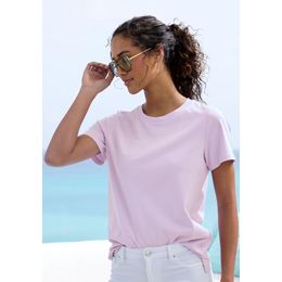 Beach Time T-Shirt BEACHTIME "mit modischem Schlitz am Saum", Damen, Gr. 32/34, lila (flieder), Single Jersey, Obermaterial: 100% Baumwolle, unifarben, Basic, figurumspielend, Rundhals, Shirts T-Shirt, aus luftiger Baumwoll-Qualit&auml;t