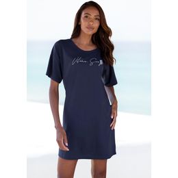 Sleepshirt Vivance Dreams, Damen, Gr. 32/34, N-Gr, blau (dunkelblau), Single Jersey, Obermaterial: 60% Baumwolle, 40% Polyester, bedruckt, unifarben, bequem ca. Mitte Oberschenkel, Rundhals, abgesteppt, Kleider Sleepshirt, mit sch&ouml;nem Frontprint