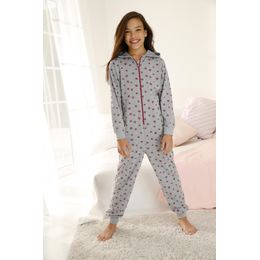 Overall Petite Fleur, M&auml;dchen, Gr. 110/116, N-Gr, lila (grau, meliert, beere), Jersey, Obermaterial: 60% Baumwolle, 40% Polyester, bedruckt, Basic, l&auml;ssig geschnitten lang, Rundhals, angesetztes B&uuml;ndchen, Overalls Overall, toller Einteiler zum Relaxen, allover bedruckt