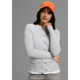 Strickjacke Kangaroos, Damen, Gr. 44/46, grau (graum&eacute;lange), Feinstrick, Obermaterial: 50% Baumwolle, 50% Polyacryl, meliert, figurbetont h&uuml;ftlang, Rundhals, Rippstrickb&uuml;ndchen, Strickjacken Strickjacke, h&uuml;ftlange Form, figurbetonte Passform, aus Feinstrick und Strick