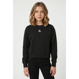 Sweatshirt Calvin Klein Jeans "CK LOGO FASHION SWEATSHIRT", M&auml;dchen, Gr. 10 (140), pvh schwarz, Sweatware, Obermaterial: 100% Baumwolle, unifarben, regular fit normal, Rundhals, eingesetzt B&uuml;ndchen, Sweatshirts Sweatshirt, Regular fit, Logoschriftzug