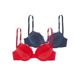 Push-up-BH Petite Fleur, Damen, Gr. 70, Cup C, rot, wei&szlig;, marine, Microtouch, Obermaterial: 60% Polyamid, 35% Polyester, 5% Elasthan, BHs Push-up-BH, mit B&uuml;gel & herausnehmbaren Kissen