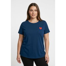 Rundhalsshirt Only CARMAKOMA "CARANITA LIFE S/S O-NECK REG TOP JRS", Damen, Gr. L, navy peony detail:solidunkel detail emb. heart poinsettia, Jersey, Obermaterial: 100% Baumwolle, bedruckt, unifarben, regular fit normal, Rundhals, Shirts Rundhalsshirt