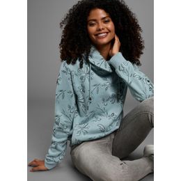 Sweatshirt Kangaroos, Damen, Gr. 32/34, gr&uuml;n (graugr&uuml;n), Sweatware, Obermaterial: 80% Baumwolle, 20% Polyester, gemustert, figurumspielend h&uuml;ftbedeckend, Rippb&uuml;ndchen, Sweatshirts Sweatshirt, mit hohem Stehkragen, h&uuml;ftbedeckende L&auml;nge, figurumspielende Passform