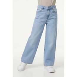 Weite Jeans KIDS Only "KOGLOPEZ HW WIDE DNM BOX", M&auml;dchen, Gr. 116, N-Gr, blau (light blau denim), Denim/Jeans, Obermaterial: 100% Baumwolle, Abriebeffekte, unifarben, weit lang, Jeans