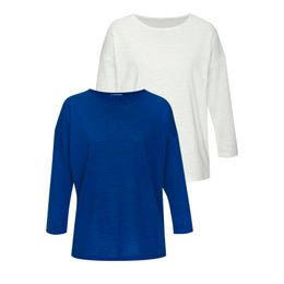 Langarmshirt Vivance "mit modischer Struktur", Damen, Gr. 32/34, blau (royalblau, creme), Strick, Obermaterial: 65% Polyester (REPREVE), 35% Baumwolle, Strukturmuster, unifarben, Basic, bequem, Rundhals, Shirts Langarmshirt, aus b&uuml;gelfreier, luftiger Qualit&auml;t mit Baumwolle