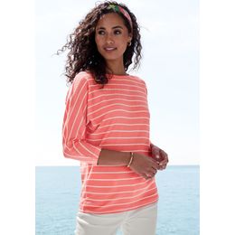 3/4-Arm-Shirt Vivance "mit modischer Streifenstruktur", Damen, Gr. 32/34, orange (apricot, wei&szlig;), Strick, Obermaterial: 42% Baumwolle, 42% Viskose, 12% Polyester, 4% Elasthan, gestreift, loose fit, Rundhals, Shirts 3/4-Arm-Shirt, aus luftiger Baumwoll-Viskose-Qualit&auml;t, Topseller