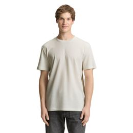 T-Shirt Tom Tailor Denim, Jungen, Gr. M, beige (grauish wei&szlig;), Piqu&eacute;, Obermaterial: 60% Baumwolle, 40% Polyester, unifarben, normal h&uuml;ftbedeckend, Rundhals, Shirts T-Shirt, in Piqu&eacute;-Qualit&auml;t