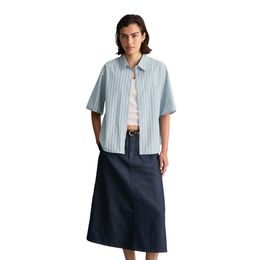 Marc O'Polo Kurzarmbluse MARC O'POLO DENIM "aus gestreifter Papertouch-Popeline", Damen, Gr. M, light blau, Obermaterial: 100% Baumwolle, gestreift, regular fit normal, normaler Saum, Blusen