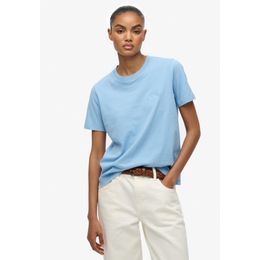 T-Shirt Superdry "Essential Logo Emb Tee", Damen, Gr. XS, blaubell, Single Jersey, Obermaterial: 100% Baumwolle, unifarben, normal, Rundhals, Shirts T-Shirt, aus Baumwolle, normale Passform, Rundhalsausschnitt, Kurzarm