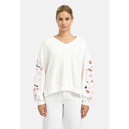 Smith & Soul Sweatshirt SMITH & SOUL, Damen, Gr. S, sanftes wei&szlig;, Sweatware, Obermaterial: 70% Baumwolle, 20% Modal, 10% Polyester, bestickt, unifarben, oversize h&uuml;ftbedeckend, V-Ausschnitt, angesetztes B&uuml;ndchen, Sweatshirts Sweatshirt, mit V-Ausschnitt, Oversize, bestickt