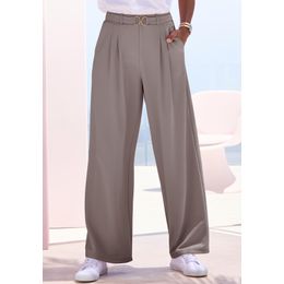 Schlupfhose Lascana "aus b&uuml;gelfreier Ware mit weitem Bein", Damen, Gr. 34, N-Gr, taupe, Cr&ecirc;pe, Obermaterial: 95% Polyester, 5% Elasthan, unifarben, figurumspielend lang, Hosen Schlupfhose, Sommerhose, sommerlich elegant, Business chic