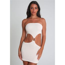 Jerseykleid MODA MINX "SCRUNCH", Damen, Gr. M, beige, 97% Polyamid, 3% Elasthan, unifarben, kurz, Rundhals, Kleider Jerseykleid, mit stilvollen Cut-Outs