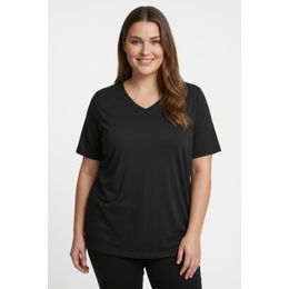V-Shirt Only CARMAKOMA "CARCORAL S/S V-NECK TEE JRS", Damen, Gr. L, schwarz, Jersey, Obermaterial: 65% Polyester, 35% Viskose, unifarben, regular fit normal, V-Ausschnitt, Shirts