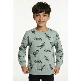 Sweatshirt name it "NMMKASSE LS NREG SWEAT UNB", Jungen, Gr. 98, gr&uuml;n milieu, Sweatware, Obermaterial: 95% Baumwolle, 5% Elasthan, bedruckt, regular fit normal, Rundhals, Rippb&uuml;ndchen, Sweatshirts Sweatshirt, Baumwollmischung, regular fit