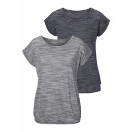 Beach Time Kurzarmshirt BEACHTIME "mit Struktureffekt", Damen, Gr. 32/34, schwarz (schwarz, meliert, grau, meliert), Obermaterial: 85% Polyester, 15% Viskose, meliert, Basic, bequem, Rundhals, Umschlagsaum, Shirts, aus luftiger Qualit&auml;t