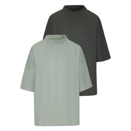 Kurzarmshirt Lascana "mit Stehkragen", Damen, Gr. 32/34, gr&uuml;n (graugr&uuml;n, lindgr&uuml;n), Cr&ecirc;pe, Obermaterial: 97% Polyester, 3% Elasthan, unifarben, l&auml;ssig geschnitten, Shirts, aus b&uuml;gelfreier, luftiger Cr&ecirc;pe-Qualit&auml;t