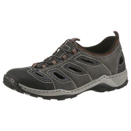 Slipper Rieker, Herren, Gr. 40, schwarz (schwarz grau), Lederimitat, Textil, used, Schuhe Slipper, Trekking Schuh, Sandale, Sommerschuh mit praktischem Gummizug