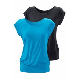 Longshirt Lascana "mit breitem Bund", Damen, Gr. 32/34, blau (t&uuml;rkis, schwarz), Obermaterial: 95% Viskose (LENZING&trade; ECOVERO&trade;), 5% Elasthan, unifarben, bequem lang, Rundhals, Shirts Longshirt, aus luftigem Viskose-Stretch, Topseller