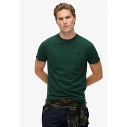 Rundhalsshirt Superdry "ESSENTIAL LOGO EMB TEE", Herren, Gr. S, pitch gr&uuml;n marl, Single Jersey, Obermaterial: 100% Baumwolle, meliert, slim fit h&uuml;ftlang, Rundhals, Shirts Rundhalsshirt, aus Baumwolle und Single Jersey, Slim Fit, Kurzarm, h&uuml;ftlang