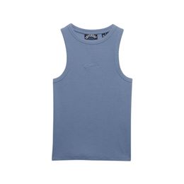 Tanktop Superdry "ESSENTIAL LOGO RACER VEST", Damen, Gr. L, tidal blau, Jersey, Obermaterial: 100% Baumwolle, unifarben, regular fit normal, Rundhals, Tops Tanktop, aus Baumwolle, Regular Fit, mit Rundhalsausschnitt, &auml;rmelloses Design