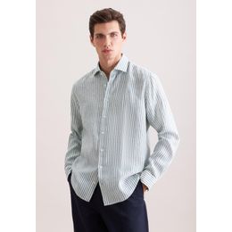 Leinenhemd Seidensticker "Schwarze Rose", Herren, Gr. XL (43), normale &Auml;rmell&auml;ngen, gr&uuml;n (waterblau), 100% Leinen, gestreift, regular fit, 2-Knopf-Manschette, Hemden, Regular 1/1 Kentkragen Gestreift
