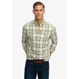Langarmhemd Superdry "MERCHANT LITE CHECK SHIRT", Herren, Gr. L, N-Gr, cedar check sage, Web, Obermaterial: 100% Baumwolle, kariert, regular fit normal, Hemden, mit Knopfleiste, aus Baumwolle, Regular Fit, kariertes Design