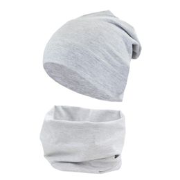 Beanie TUPTAM "M&uuml;tze Jungen Beanie M&uuml;tze und Schlauchschal 2er Set", Jungen, Gr. 52, grau (grau meliert), Obermaterial: 95% Baumwolle CO. 5% Elasthan EL., M&uuml;tzen Beanie