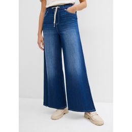 Weite Jeans bonprix, Damen, Gr. 36, N-Gr, nachtblau denim used (l&auml;nge: regul&auml;r), Obermaterial: 100% Baumwolle, loose fit, Jeans, mit Bequembund, lockere Passform im Loose Fit