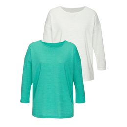 Langarmshirt Vivance "mit modischer Struktur", Damen, Gr. 32/34, blau (t&uuml;rkis, creme), Strick, Obermaterial: 65% Polyester (REPREVE), 35% Baumwolle, Strukturmuster, unifarben, Basic, bequem, Rundhals, Shirts Langarmshirt, aus b&uuml;gelfreier, luftiger Qualit&auml;t mit Baumwolle