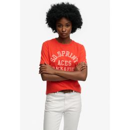T-Shirt Superdry "Vintage Prep Pocket Tee", Damen, Gr. XS, rot (vintage wash rot), Single Jersey, Obermaterial: 100% Baumwolle, bedruckt, normal, Rundhals, Shirts T-Shirt, aus Baumwolle, normale Passform, Kurzarm, mit Rundhalsausschnitt