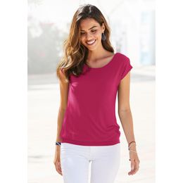 Longshirt Lascana "mit breitem Bund", Damen, Gr. 32/34, pink (magenta), Obermaterial: 95% Viskose (LENZING&trade; ECOVERO&trade;), 5% Elasthan, unifarben, figurumspielend lang, Rundhals, angeschnitten normaler Saum, Shirts Longshirt, aus luftigem Viskose-Stretch