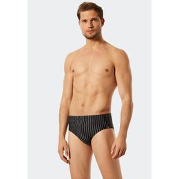 Badeslip Schiesser "Nautical Casual", Herren, Gr. 7, N-Gr, schwarz (000, schwarz), Gewirkt, Baumwolle, Elasthan, unifarben mit Farbeinsatz, Badehosen, mit wei&szlig;en Streifen