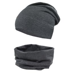 Beanie TUPTAM "M&uuml;tze Jungen Beanie M&uuml;tze und Schlauchschal 2er Set", Jungen, Gr. 50, grau (graphit meliert), Obermaterial: 95% Baumwolle CO. 5% Elasthan EL., M&uuml;tzen Beanie