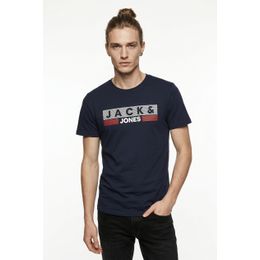 Jack & Jones PlusSize Rundhalsshirt "JJECORP LOGO TEE SS O-NECK NOOS PLS", Jungen, Gr. 3XL, blau (navy blazer print:play), Jersey, Obermaterial: 100% Baumwolle, JACK & JONES PLUSSIZE, bedruckt, normal, Rundhals, Shirts Rundhalsshirt