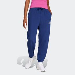 Sporthose adidas Sportswear "W LIN FT CF PT", Damen, Gr. L, N-Gr, blau (dunkelblau, wei&szlig;, normal, gr.), Obermaterial: 55% Baumwolle, 36% Polyester, 9% Viskose, Hosen Sporthose, Locker geschnitten, hoher Bund, aus weichem French Terry