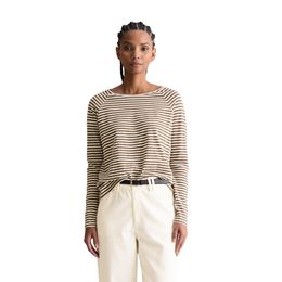 Marc O'Polo Langarmshirt MARC O'POLO DENIM "aus Loose Knit Jersey", Damen, Gr. S, braun (schwarz braun), Obermaterial: 100% Baumwolle, gestreift, Basic, relaxed fit, Rundhals, normaler Saum, Shirts Langarmshirt