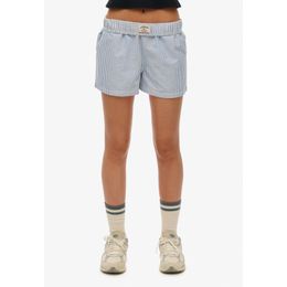 Shorts Superdry "COTTON STRIPE ELASTIC SHORT", Damen, Gr. L, N-Gr, blau (azure blau stripe oxford), Web, Obermaterial: 100% Baumwolle, gestreift, regular fit ca. Mitte Oberschenkel, Hosen Shorts, aus Baumwolle, Regular Fit, mit Gummizug, pflegeleichtes Webmaterial